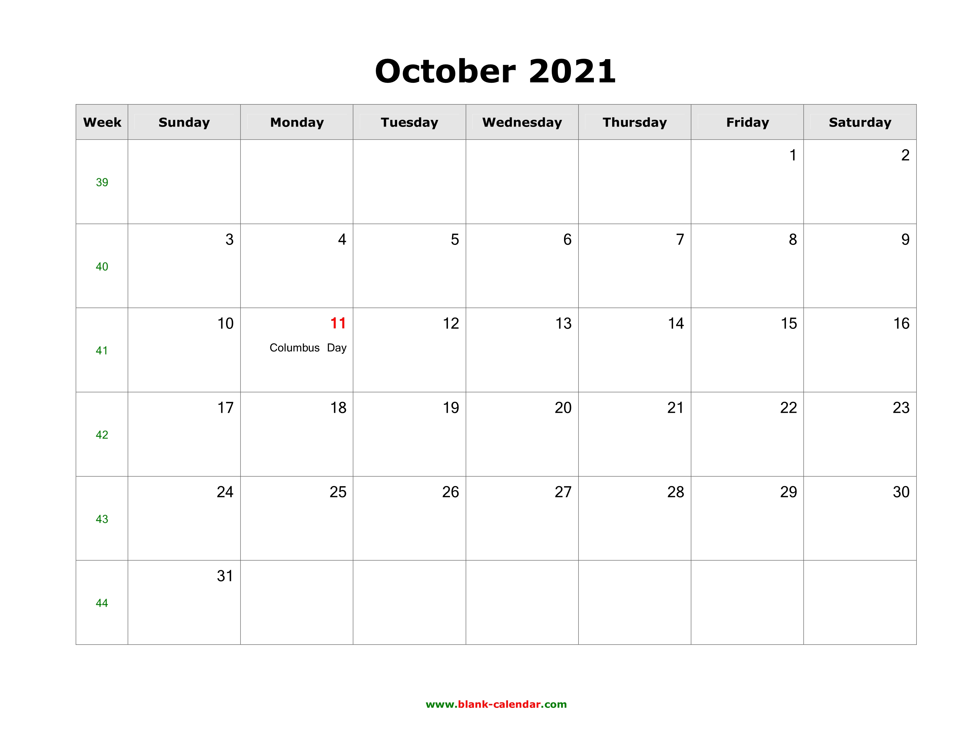 October 2021 Blank Calendar Free Download Calendar Templates