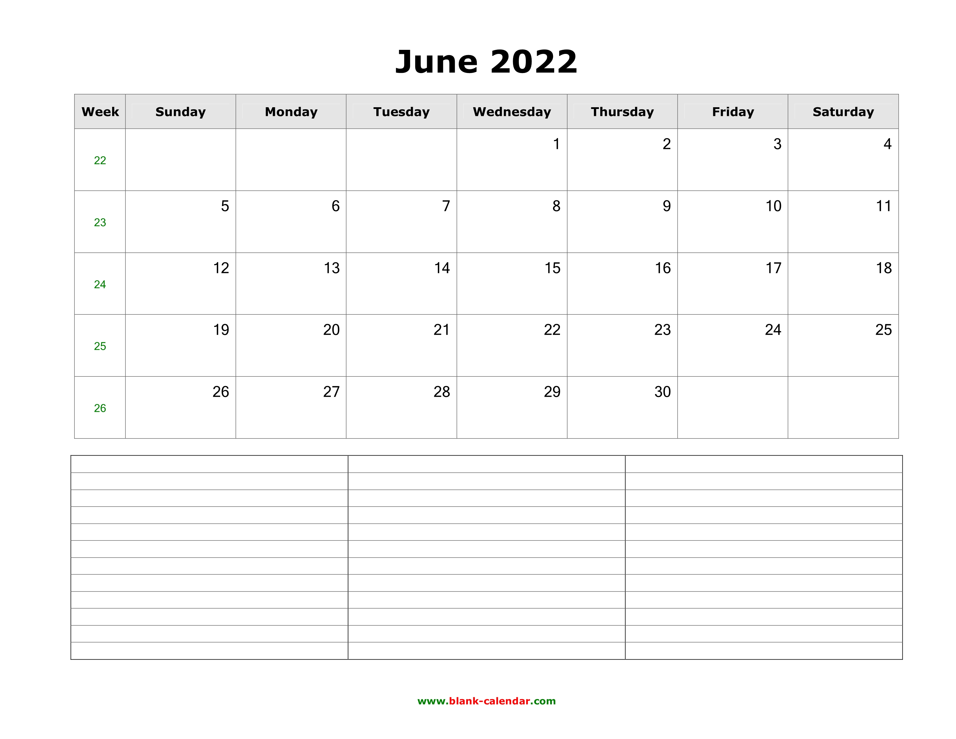 July 2022 Calendar Printable Landscape