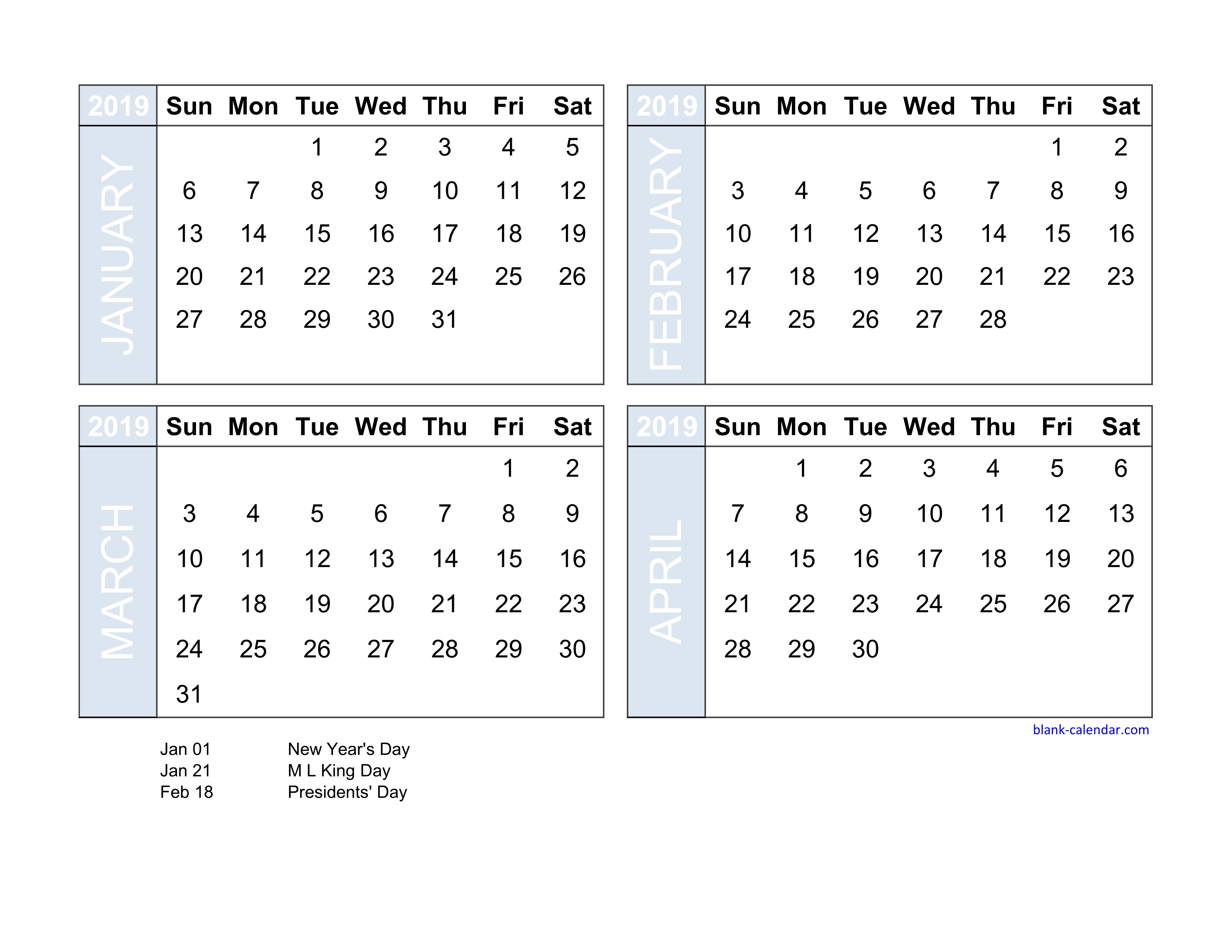 Free Download 2019 Excel Calendar four month in landscape format Free Download 2019 Excel Calendar four month in landscape format