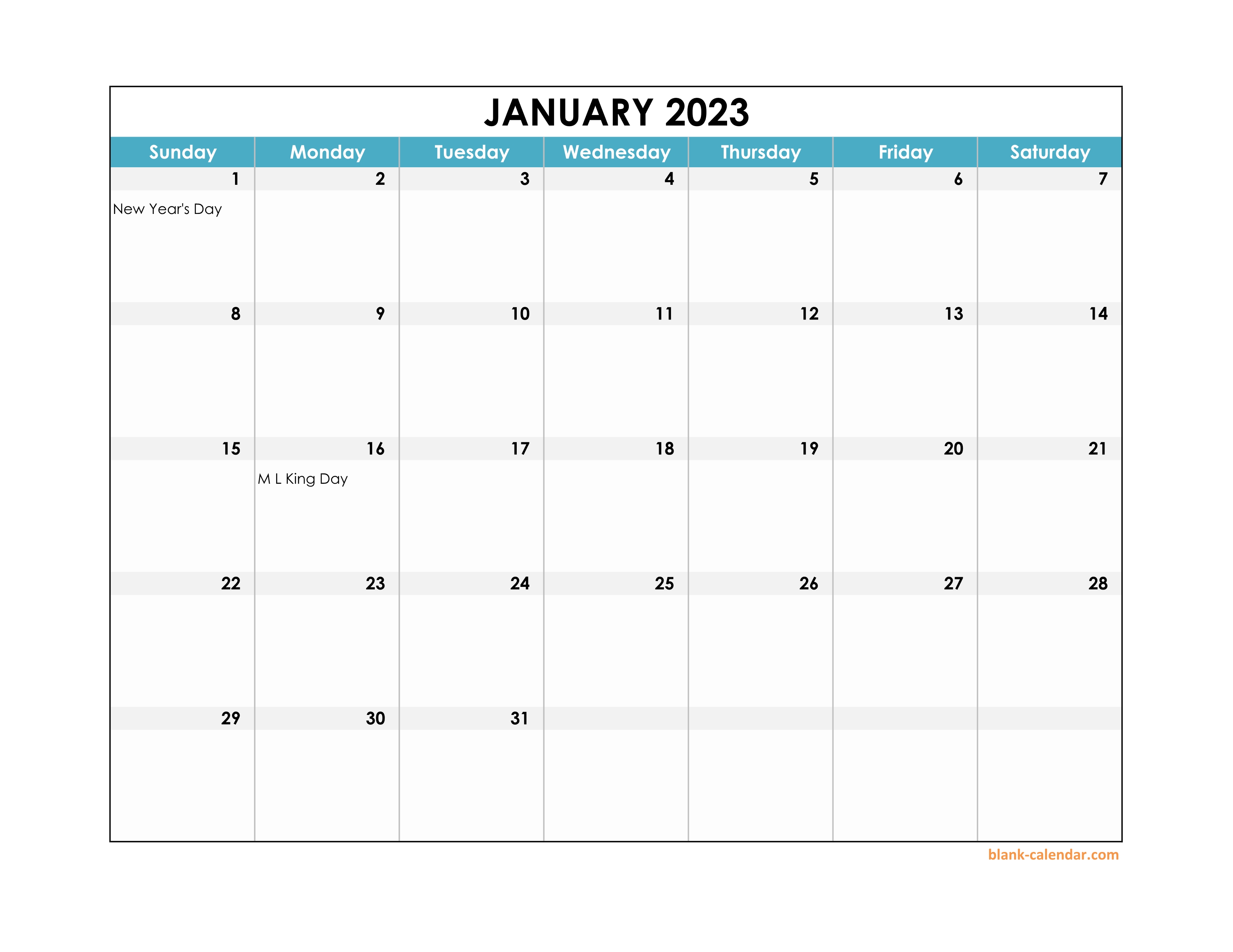 Free Download 2023 Excel Calendar Large Boxes In The Grid horizontal 