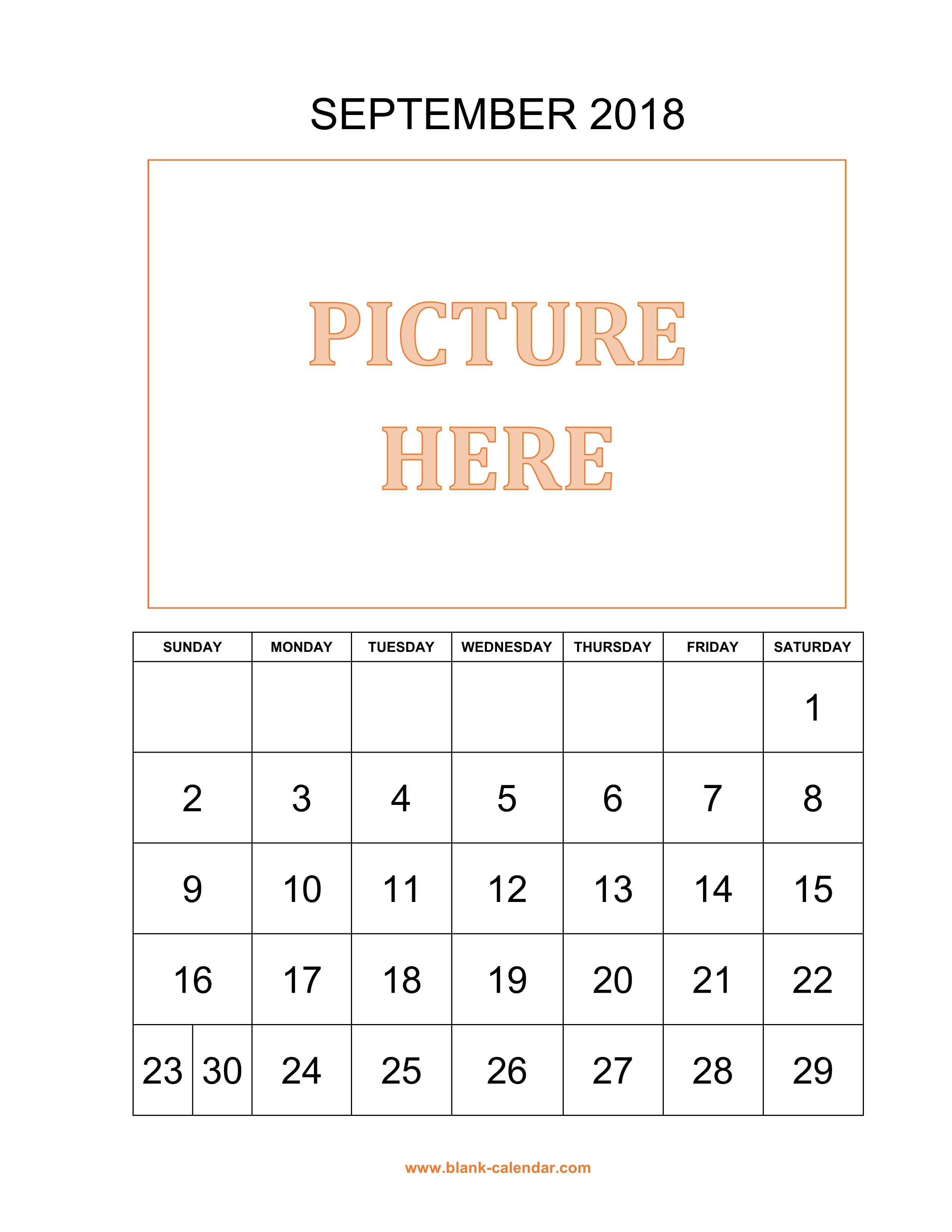 Free Download Printable September 2018 Calendar, pictures can be placed ... Free Download Printable September 2018 Calendar, pictures can be placed ...