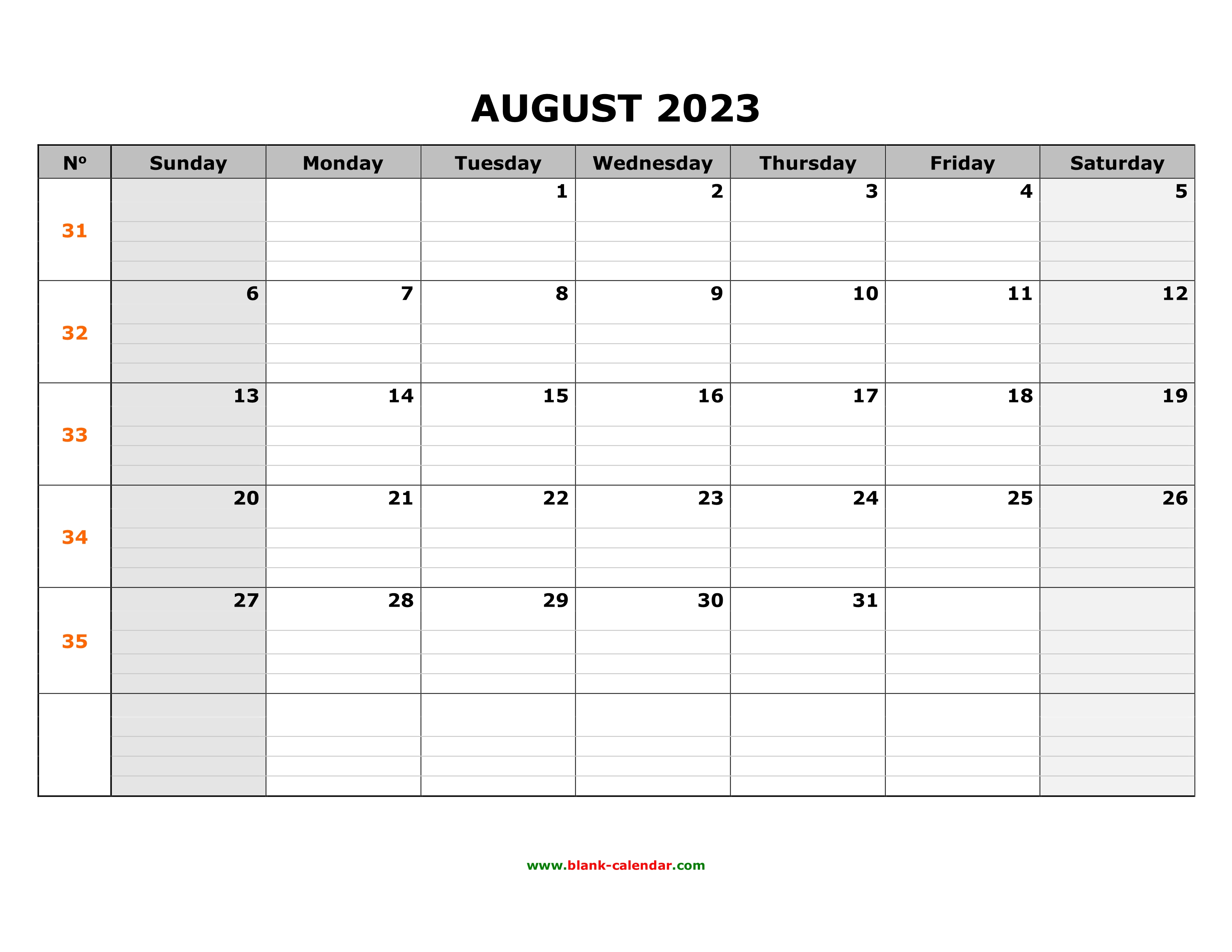 Free Download Printable August 2023 Calendar Large Box Grid Space For 