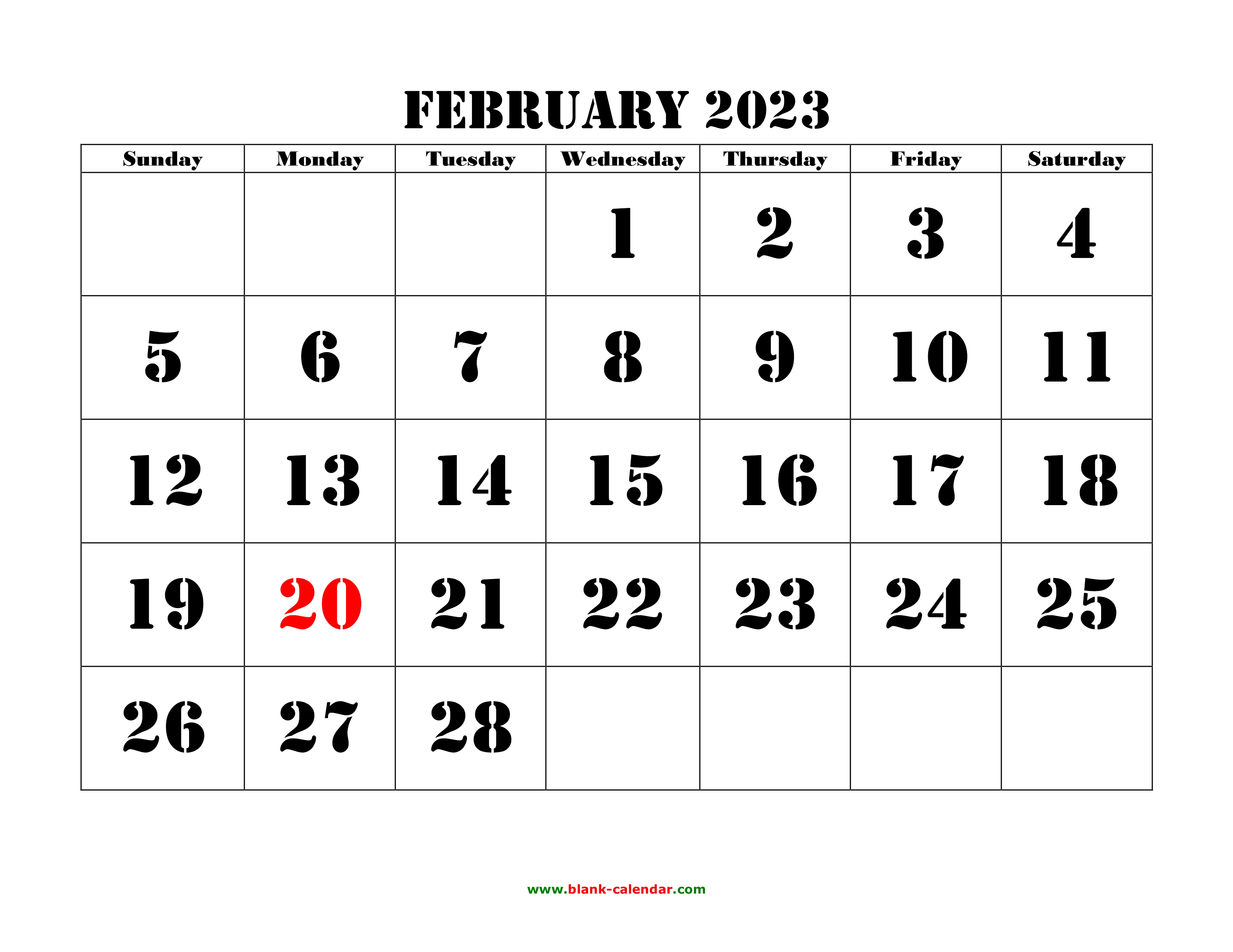 Free Download Printable February 2023 Calendar Large Font Design Free Download Printable February 2023 Calendar Large Font Design