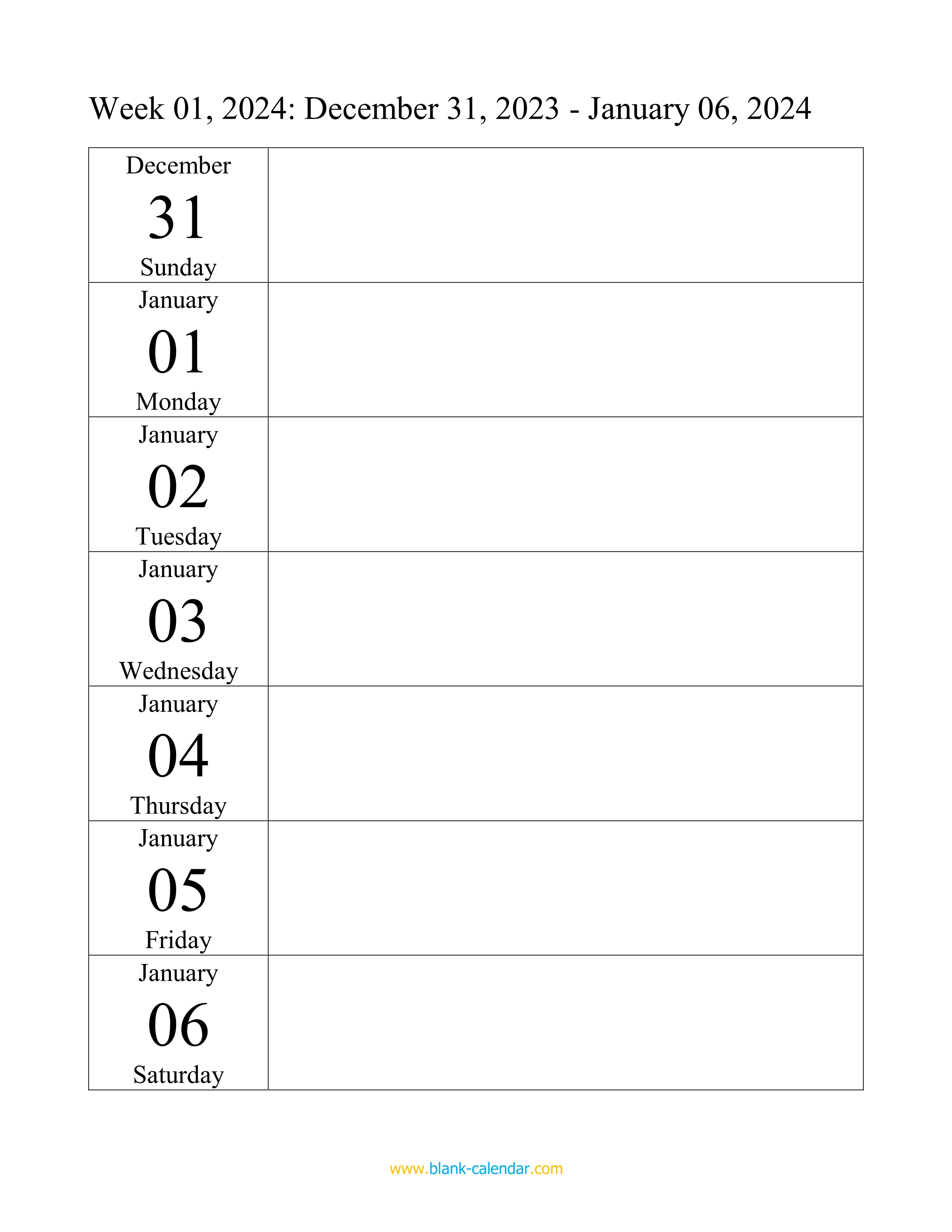 Weekly Calendar 2024 WORD EXCEL PDF 