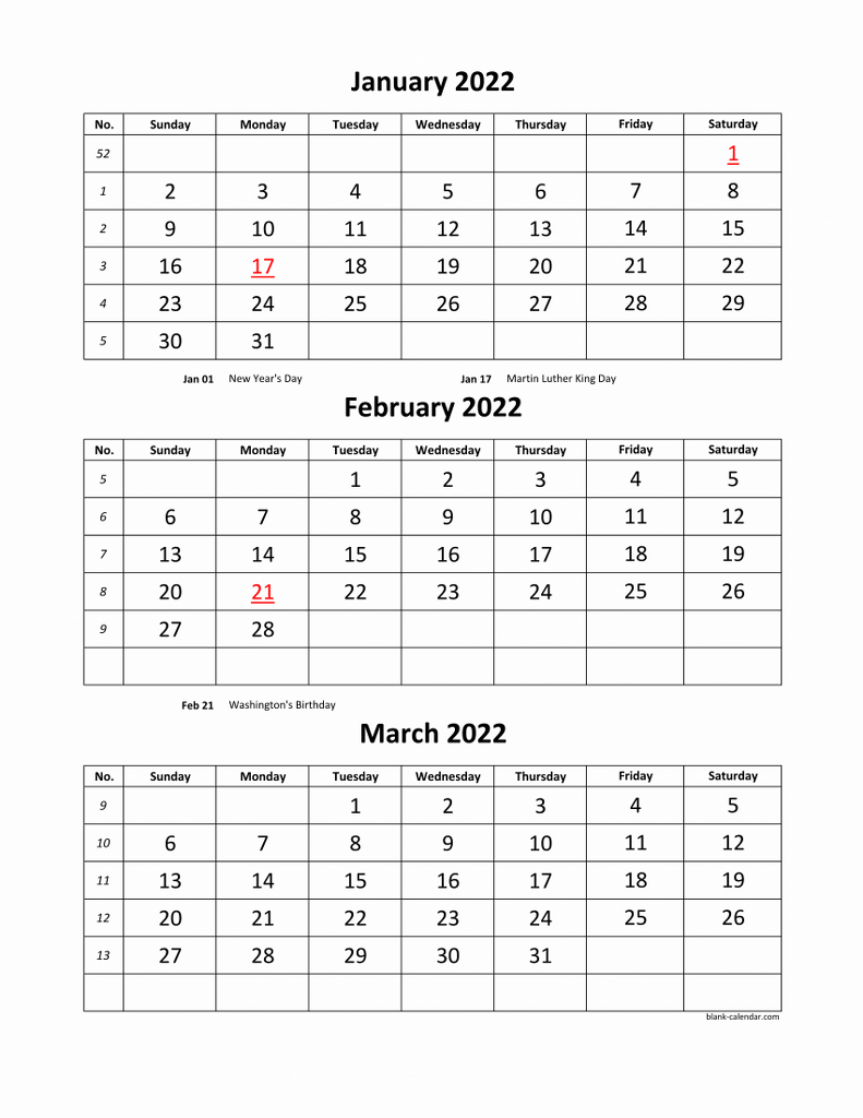 Free Download Printable Calendar 2022 3 Months Per Page 4 Pages